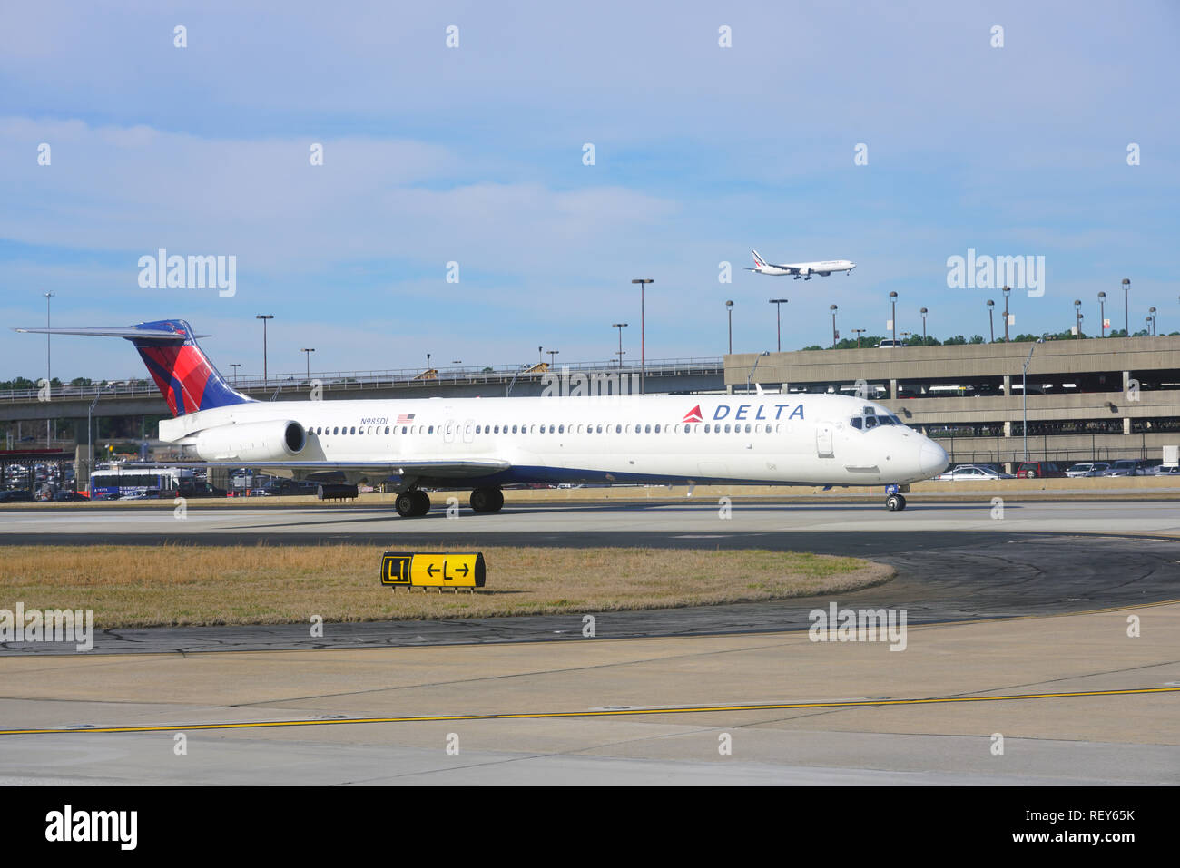 ATLANTA, GA -7 JAN 2019- View of airplanes from Delta Airlines (DL) at ...