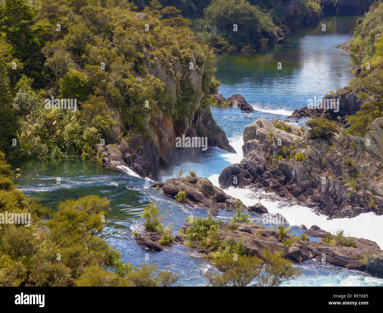The Huka Falls are a set of waterfalls on the Waikato River that drains ...