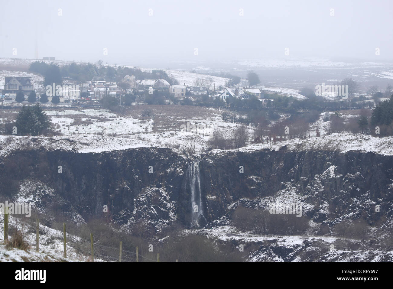 Snow in a disused quarry in the Hannahstown area of west Belfast, after ...