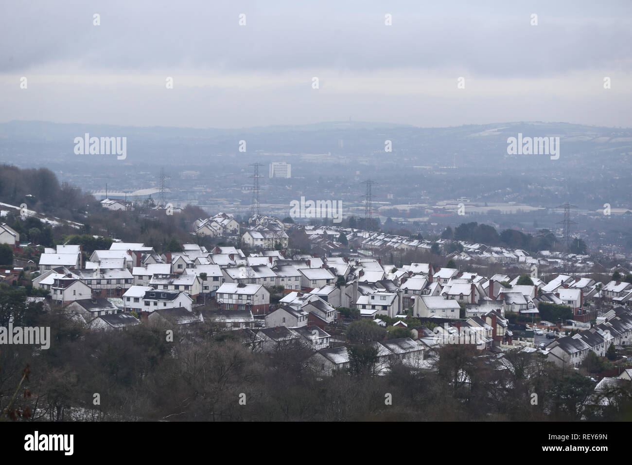 Snow covered houses in west Belfast, after temperatures plummeted to ...