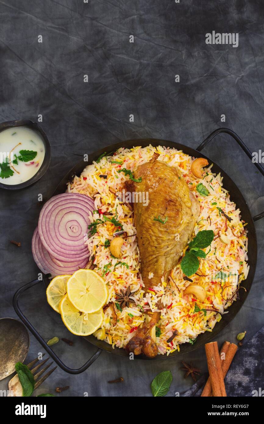 Turkey Biryani / Thanksgiving dinner overhead view Stock Photo - Alamy