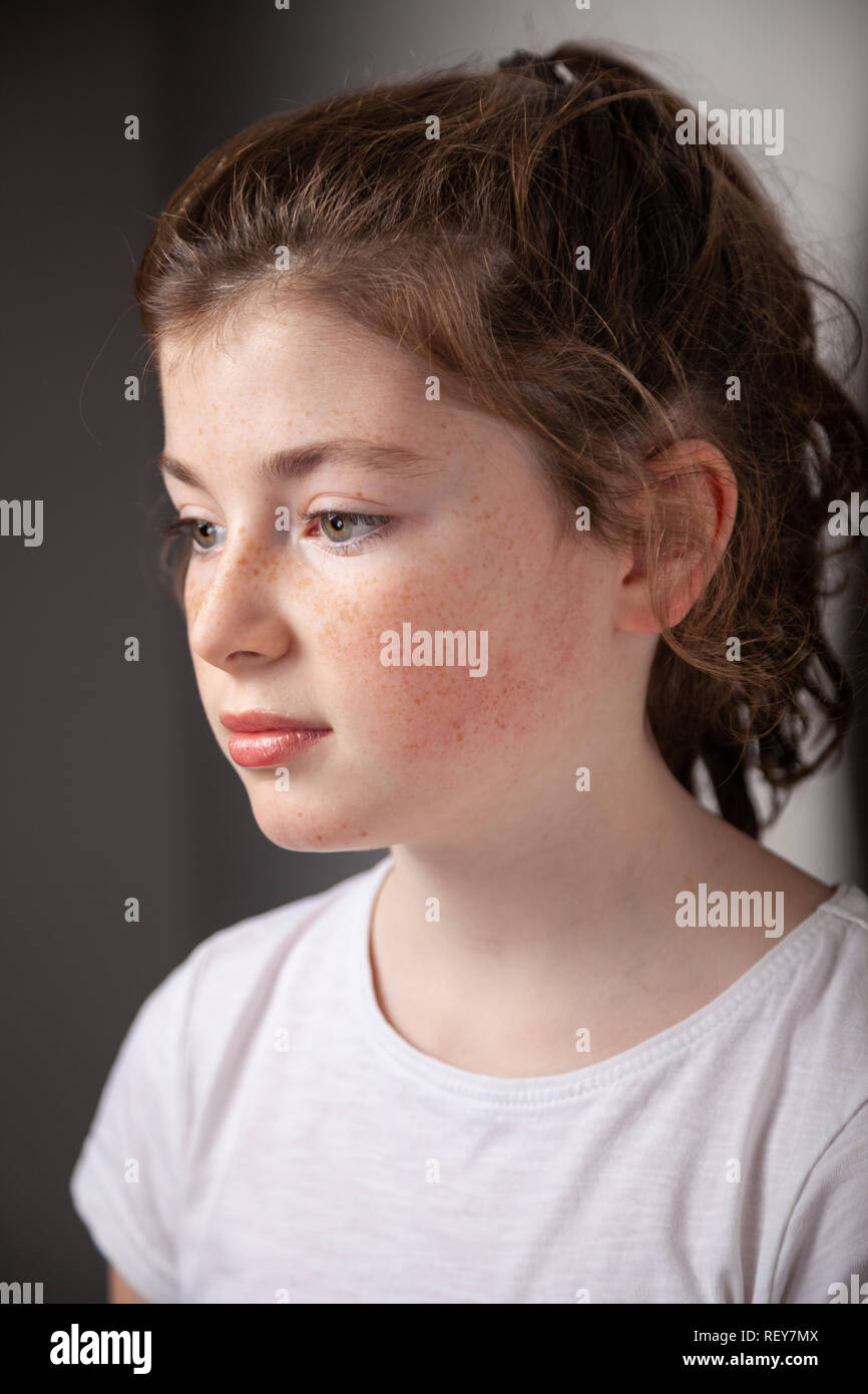 Portrait of pretty Scottish 10 year old girl with freckles Stock Photo ...