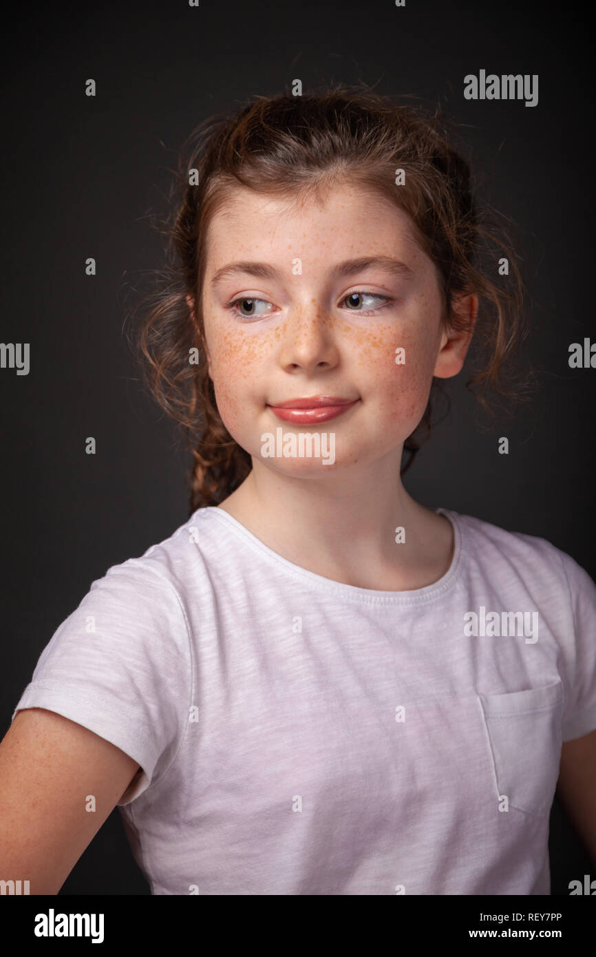 Portrait of pretty Scottish 10 year old girl with freckles Stock Photo ...