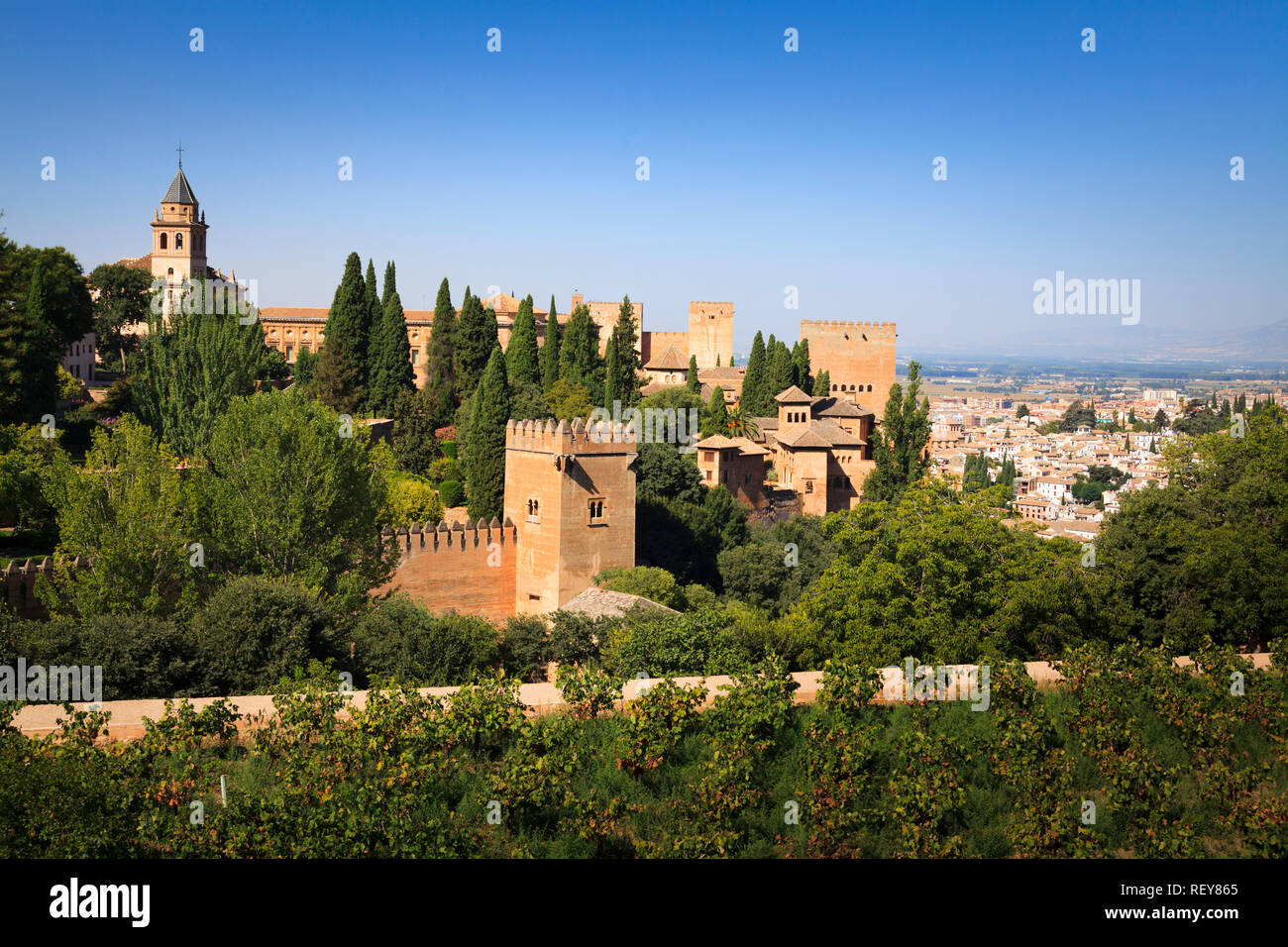 Towers and fortifications of the Alhambra Palace in Granada Spain Stock ...