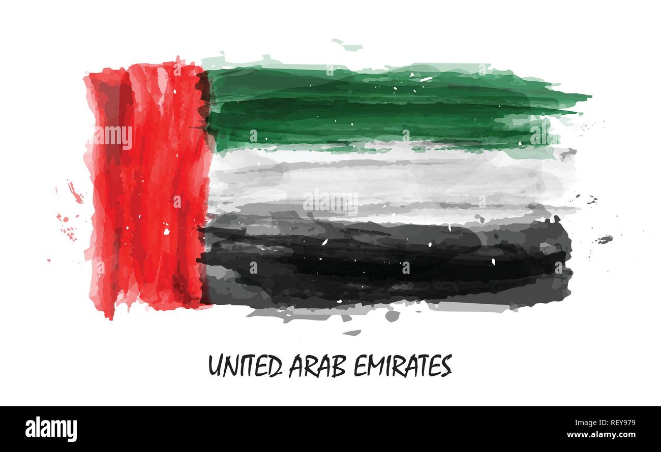 Realistic watercolor painting flag of United arab emirates ( UAE ...