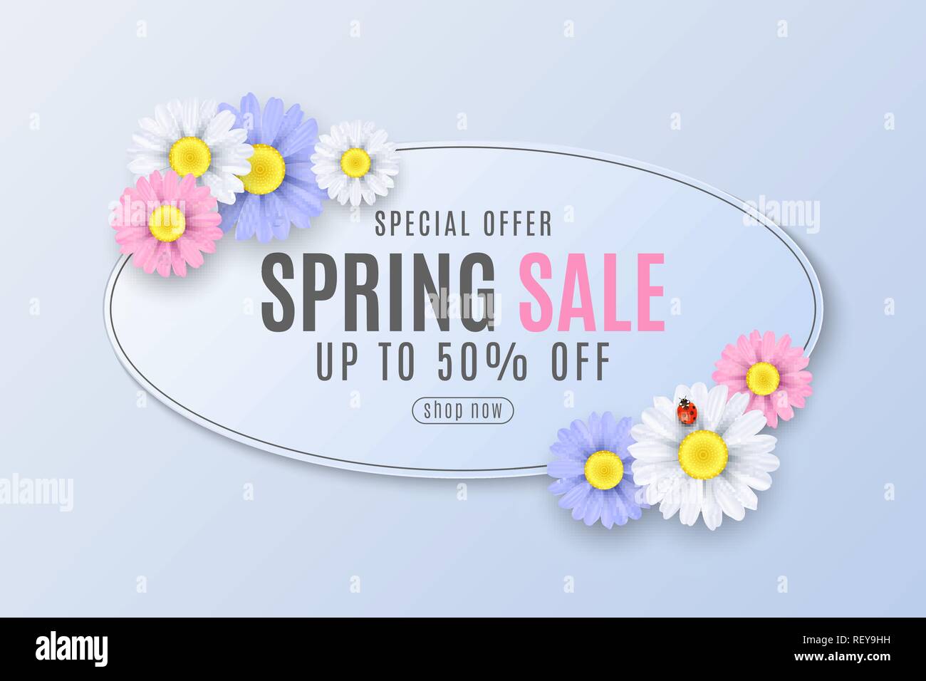 Seasonal spring banner for sale. Paper oval banner with multicolored ...