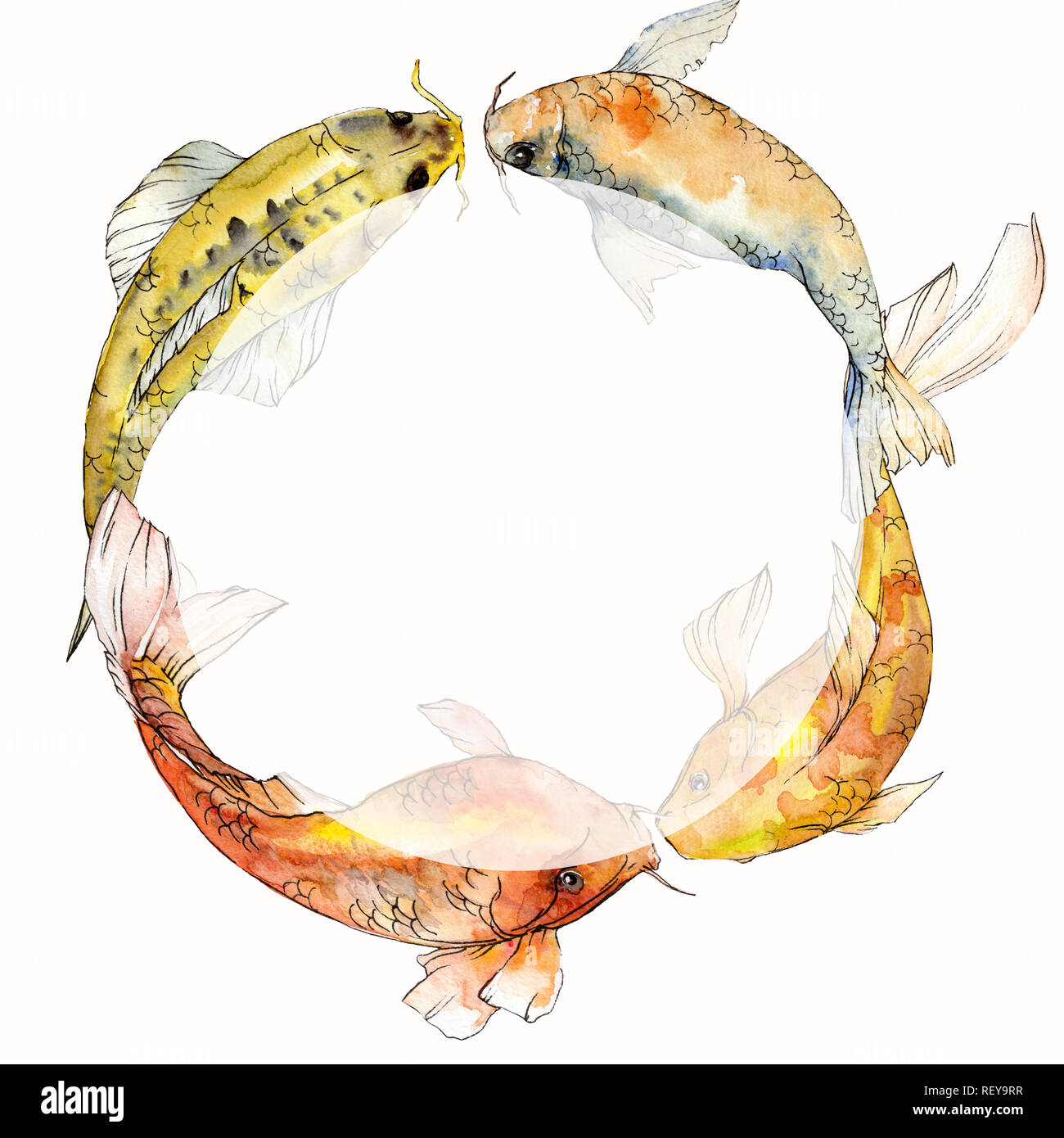 Watercolor aquatic underwater colorful tropical fish set. Red sea and ...