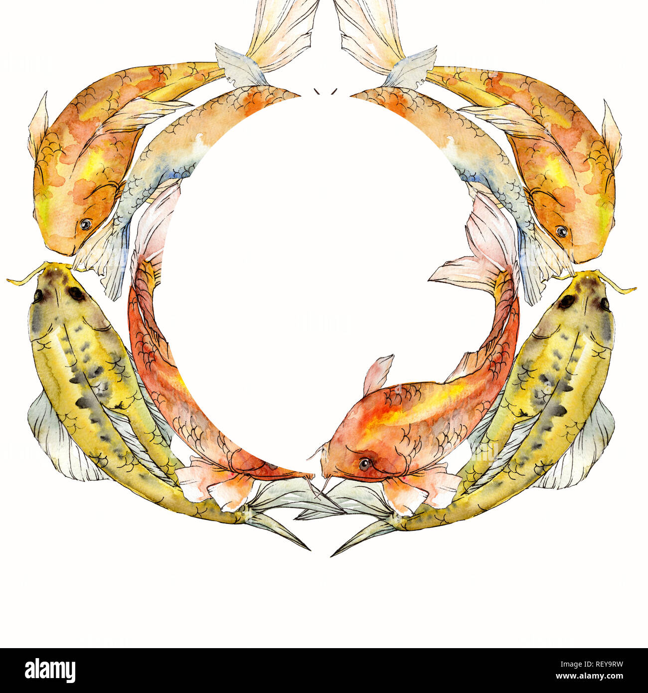 Watercolor aquatic underwater colorful tropical fish set. Red sea and ...