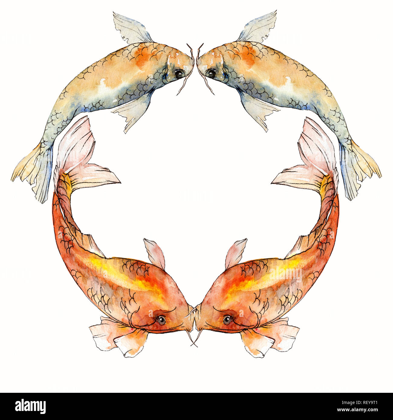 Watercolor aquatic underwater colorful tropical fish set. Red sea and ...