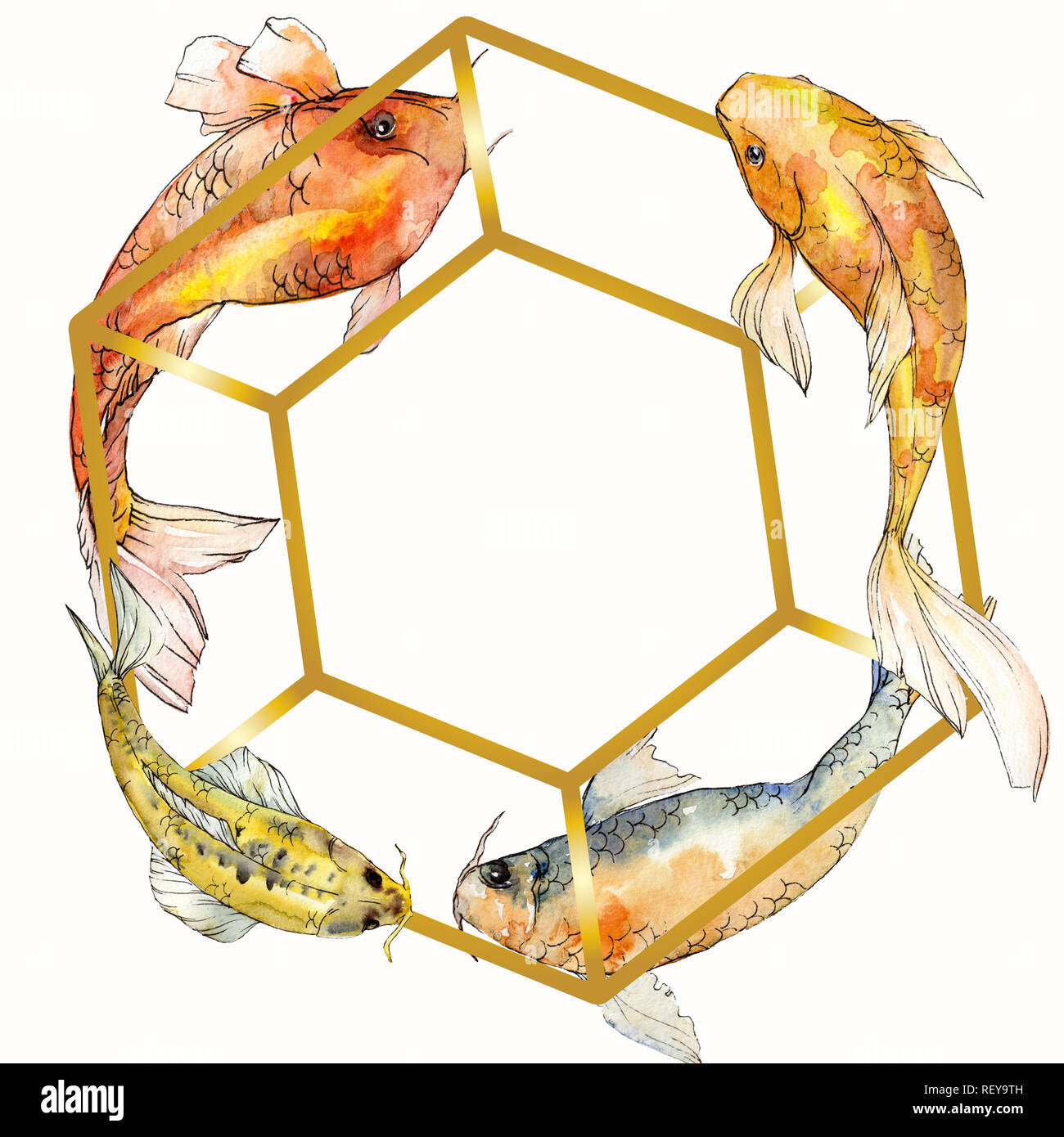 Watercolor aquatic underwater colorful tropical fish set. Red sea and ...