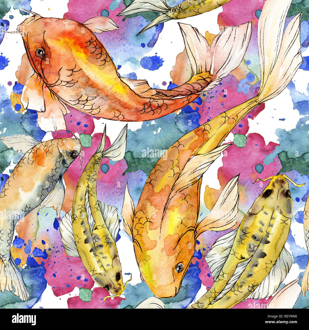 Watercolor aquatic underwater colorful tropical fish set. Red sea and ...