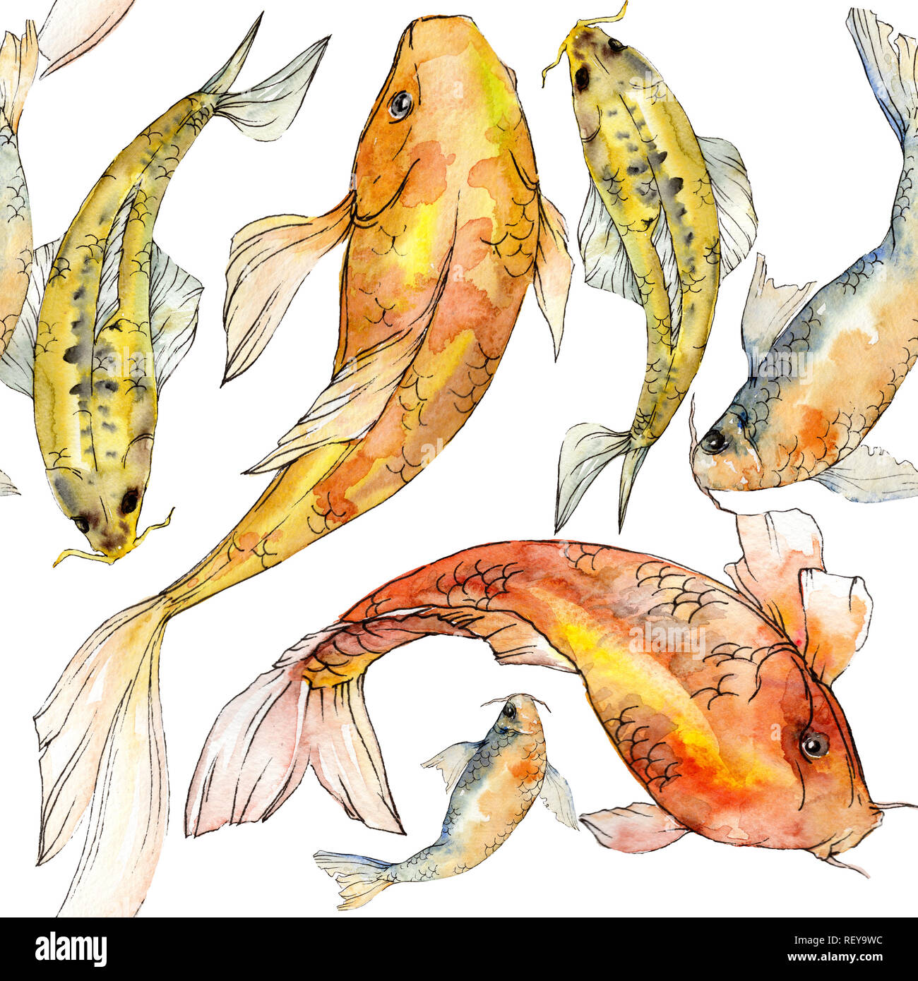 Watercolor aquatic underwater colorful tropical fish set. Red sea and ...