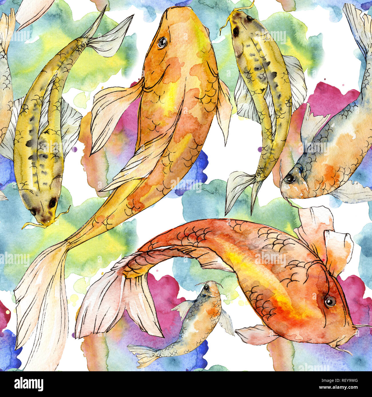 Watercolor aquatic underwater colorful tropical fish set. Red sea and ...