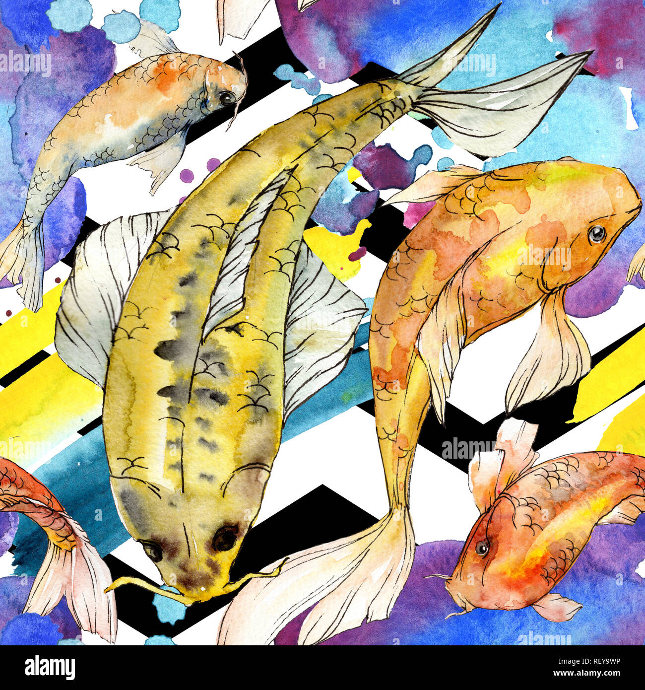 Watercolor aquatic underwater colorful tropical fish set. Red sea and ...