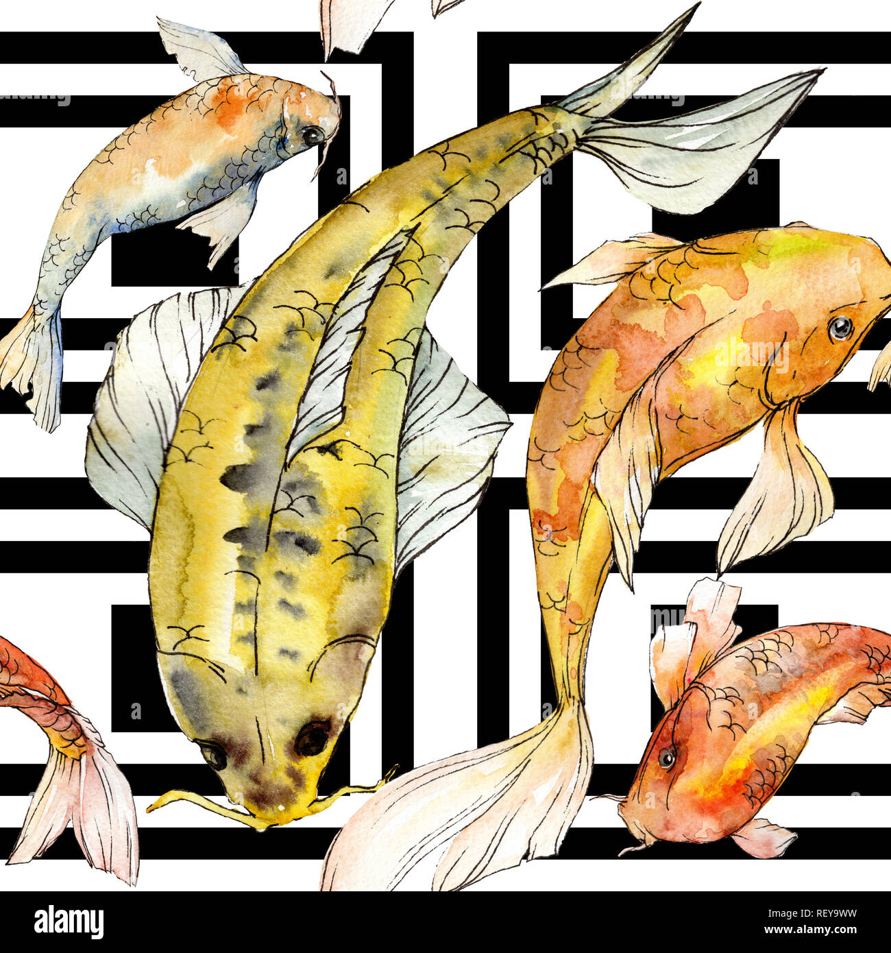 Watercolor aquatic underwater colorful tropical fish set. Red sea and ...