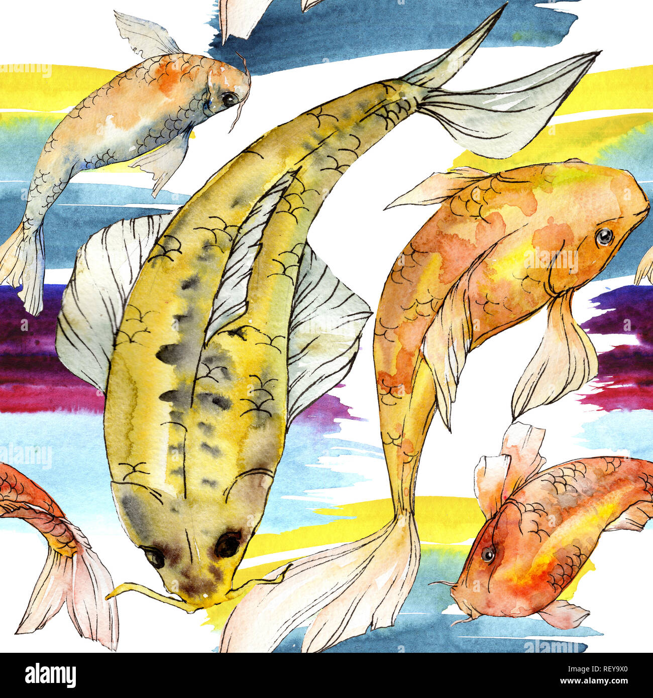 Watercolor aquatic underwater colorful tropical fish set. Red sea and ...