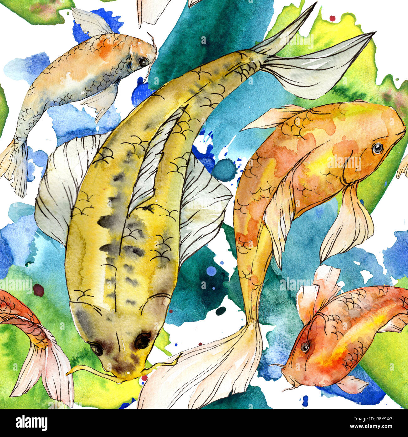 Watercolor aquatic underwater colorful tropical fish set. Red sea and ...