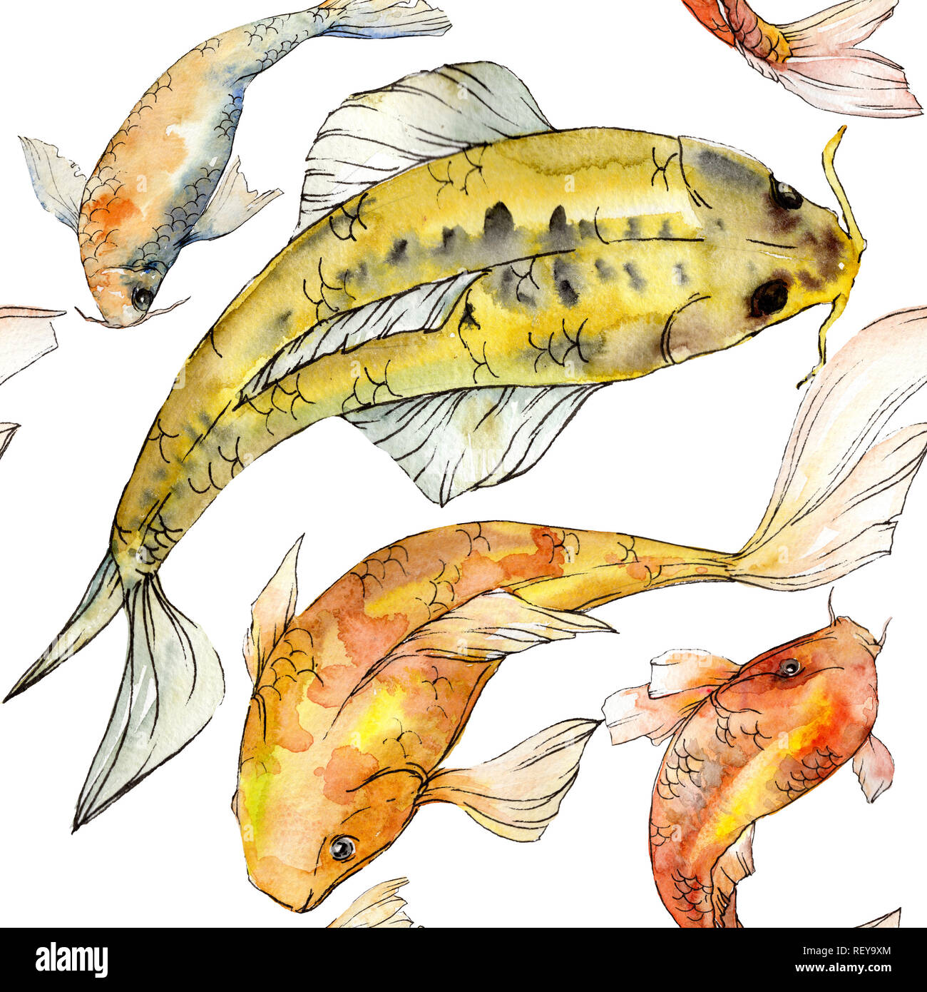 Watercolor aquatic underwater colorful tropical fish set. Red sea and ...