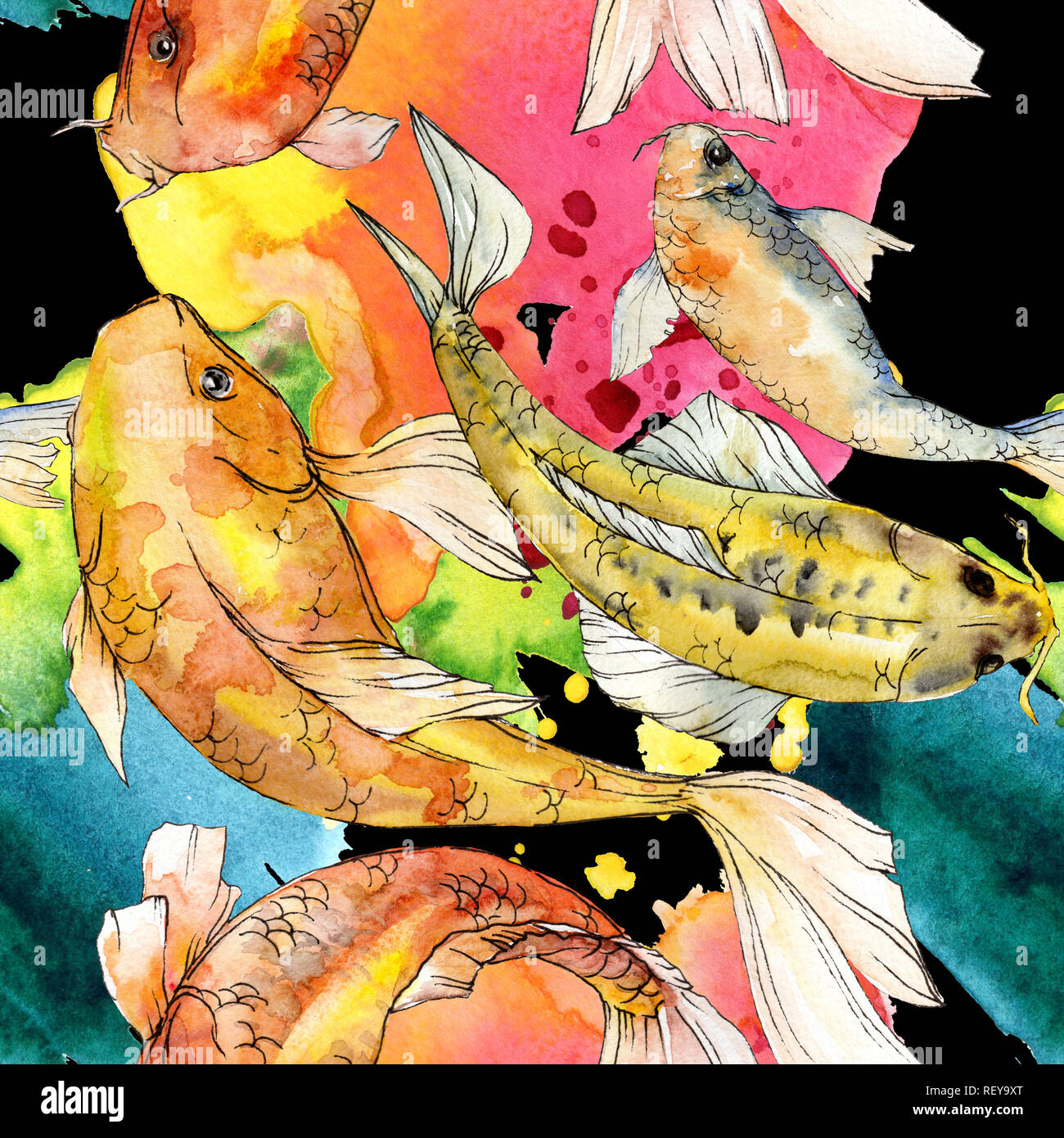 Watercolor aquatic underwater colorful tropical fish set. Red sea and ...