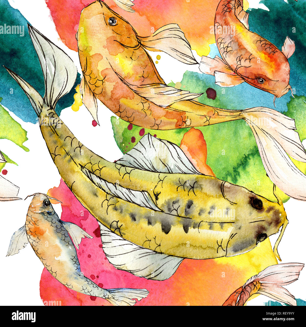 Watercolor aquatic underwater colorful tropical fish set. Red sea and ...