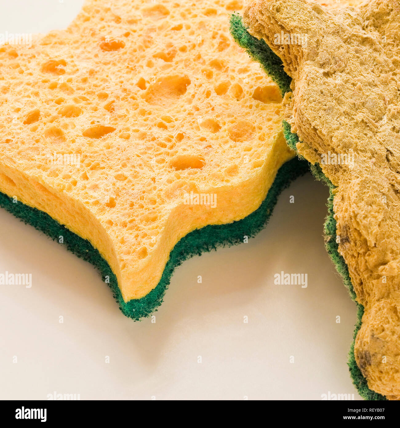 Old and new sponges for household cleaning of kitchen and bathroom ...
