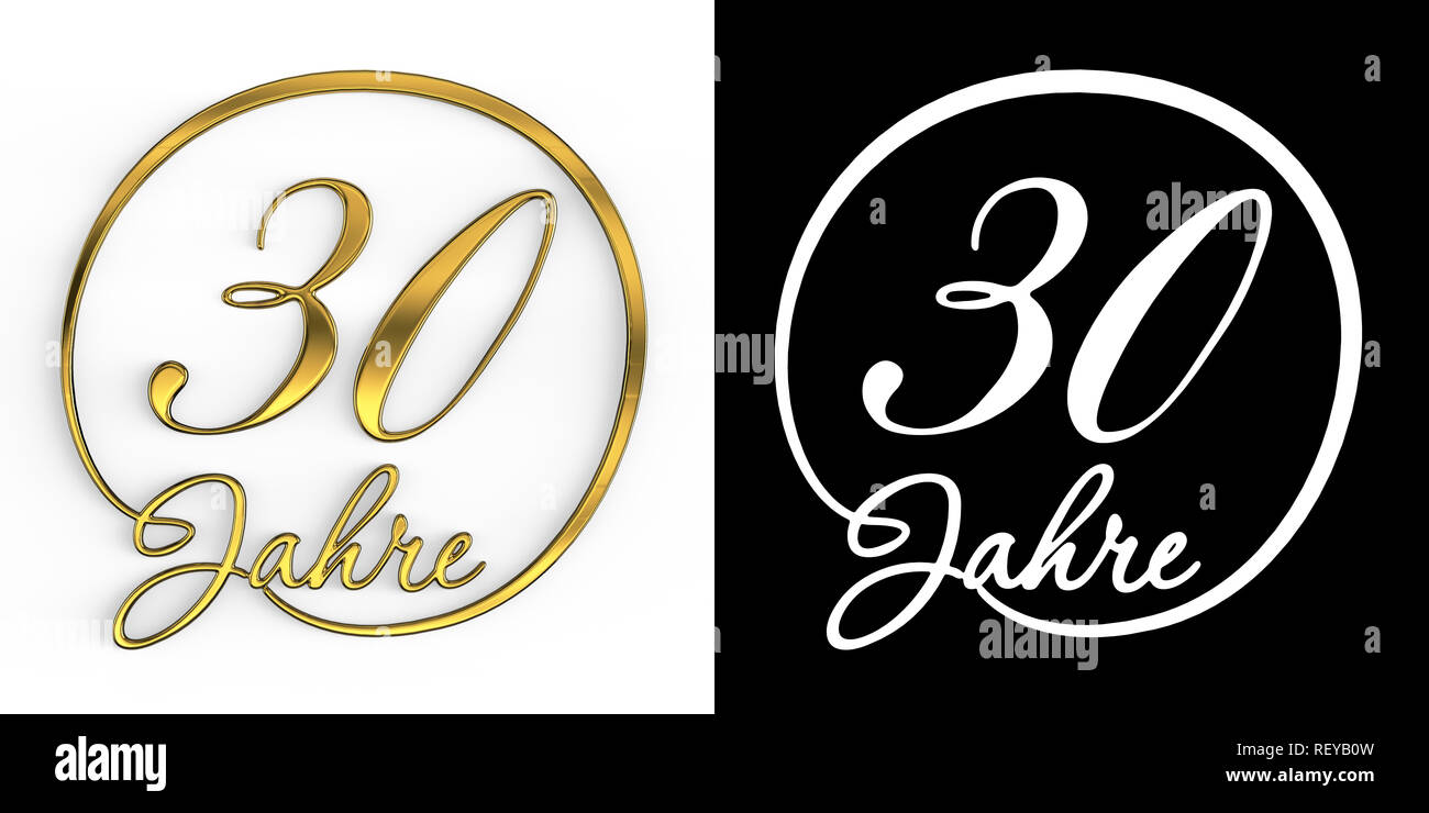 Golden number thirty years (number 30 years) in a circle, top view ...