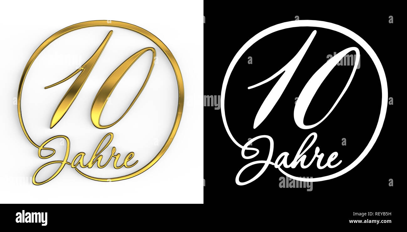 Golden number ten years (number 10 years) in a circle, top view, with ...