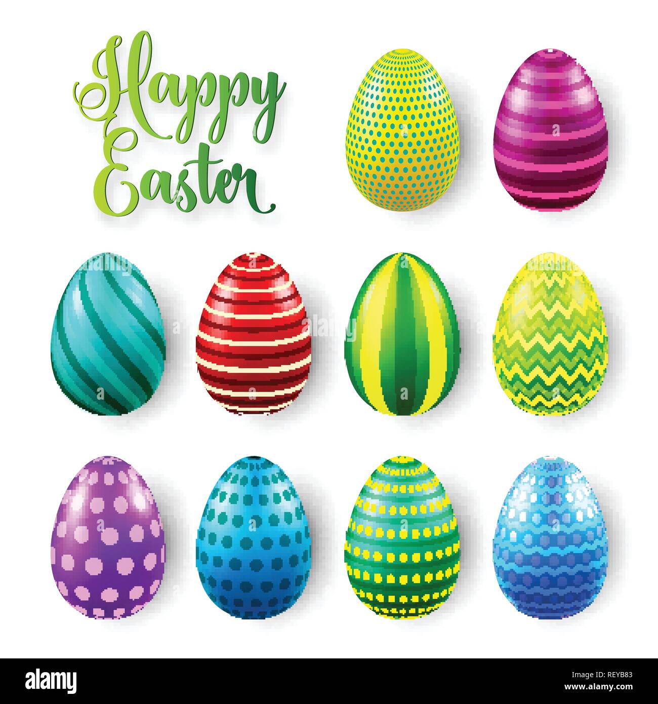 Easter eggs colored set. Spring holidays in April. Gift. Seasonal ...