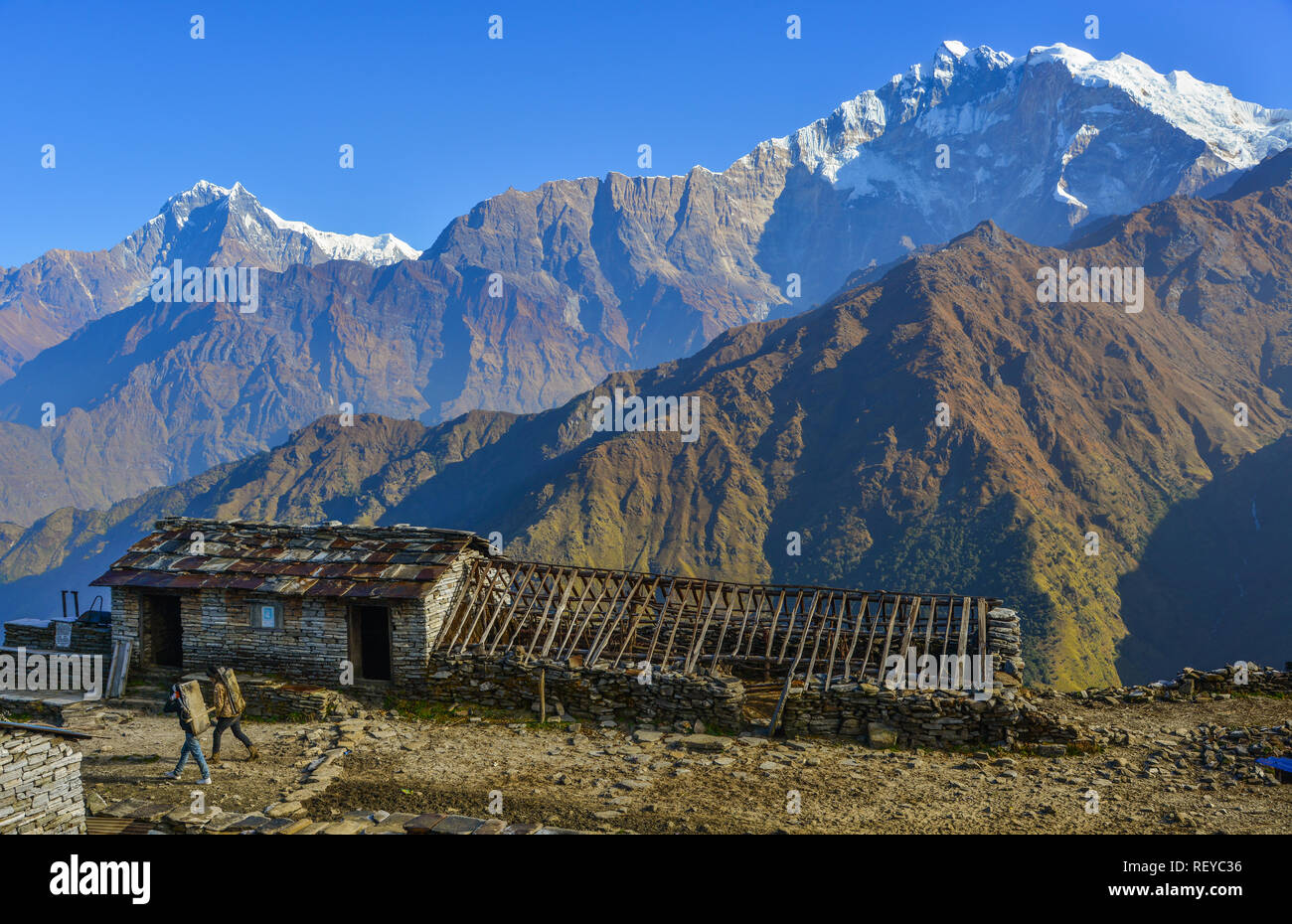 Beautiful snow peaks of Annapurna Range, Nepal. Annapurna includes one ...
