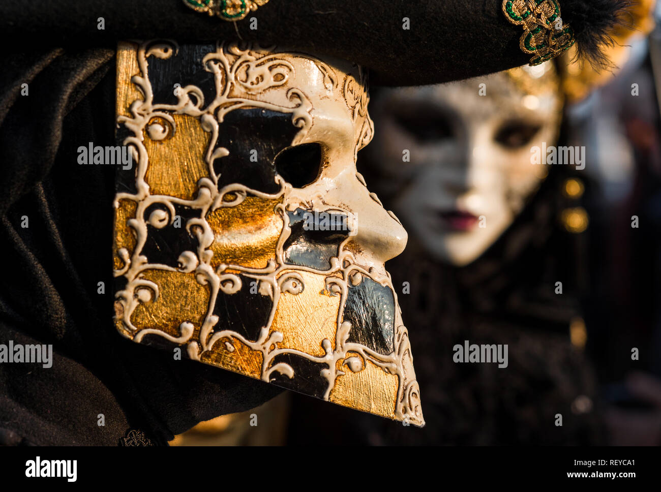 Carnival in Venice. Two traditional and mysterious venetian masks Stock ...