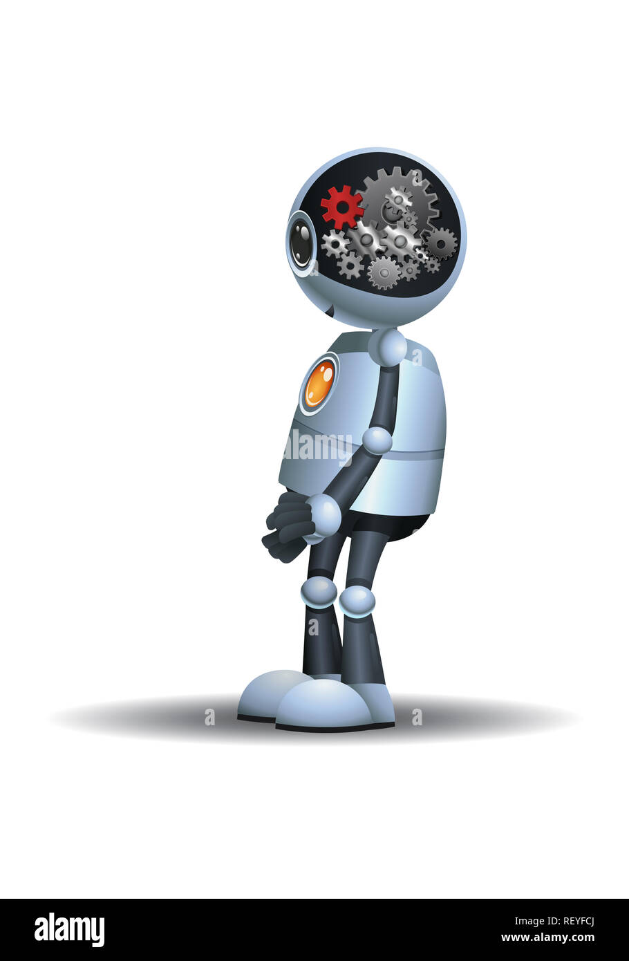 illustration of a happy little robot machinery gear brain on isolated ...