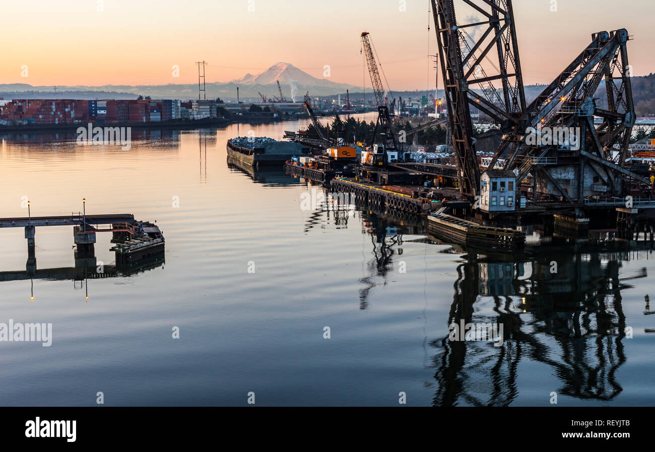 The Duwamish river /waterway in Seattle, Washington looking south under ...