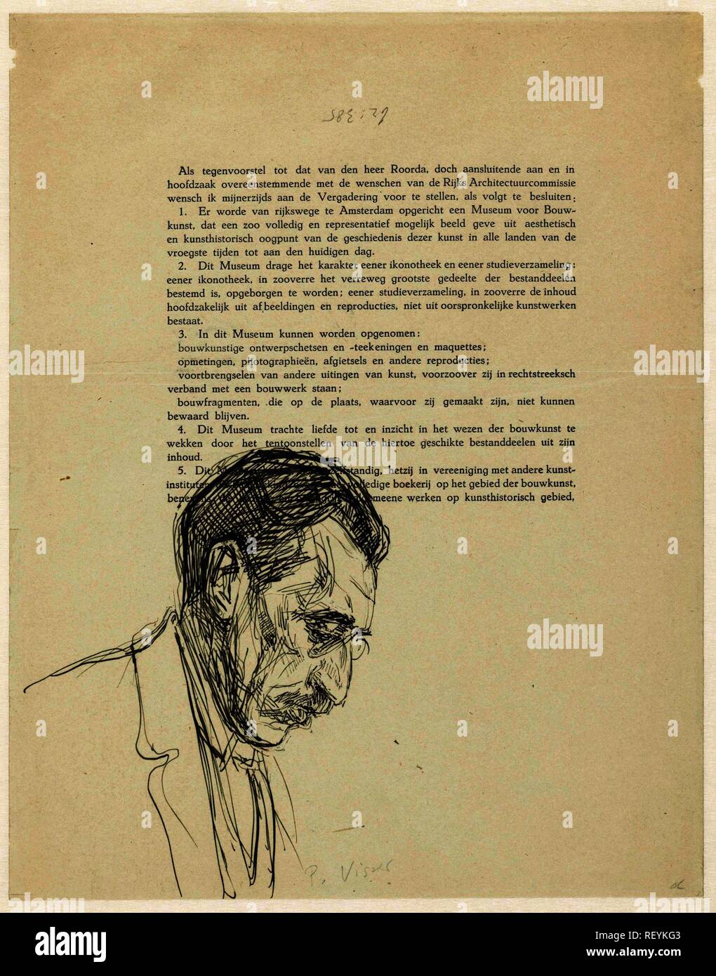 Portrait of P. Visser, profile to the right. Draughtsman: Jan Veth ...