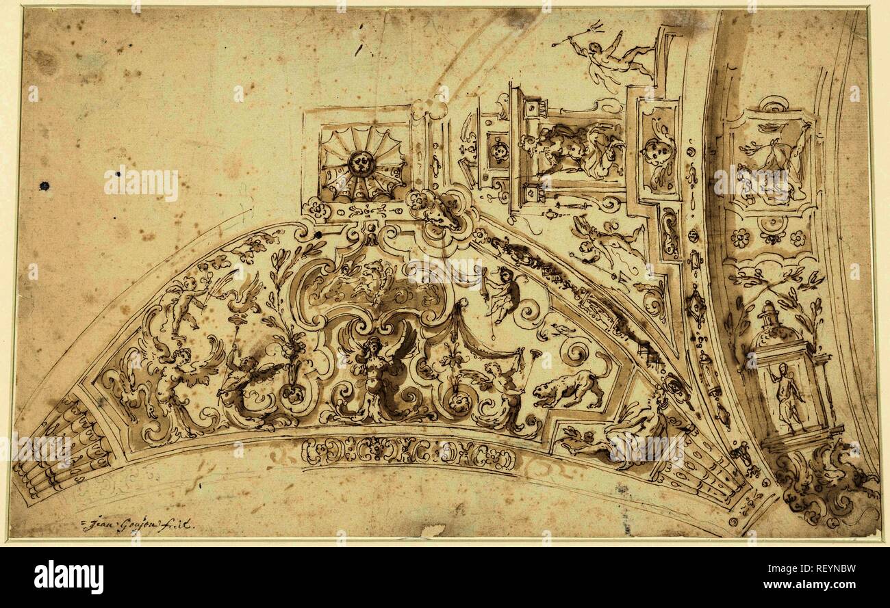 Design for the painting of a vault with figures, putti, animals and ...