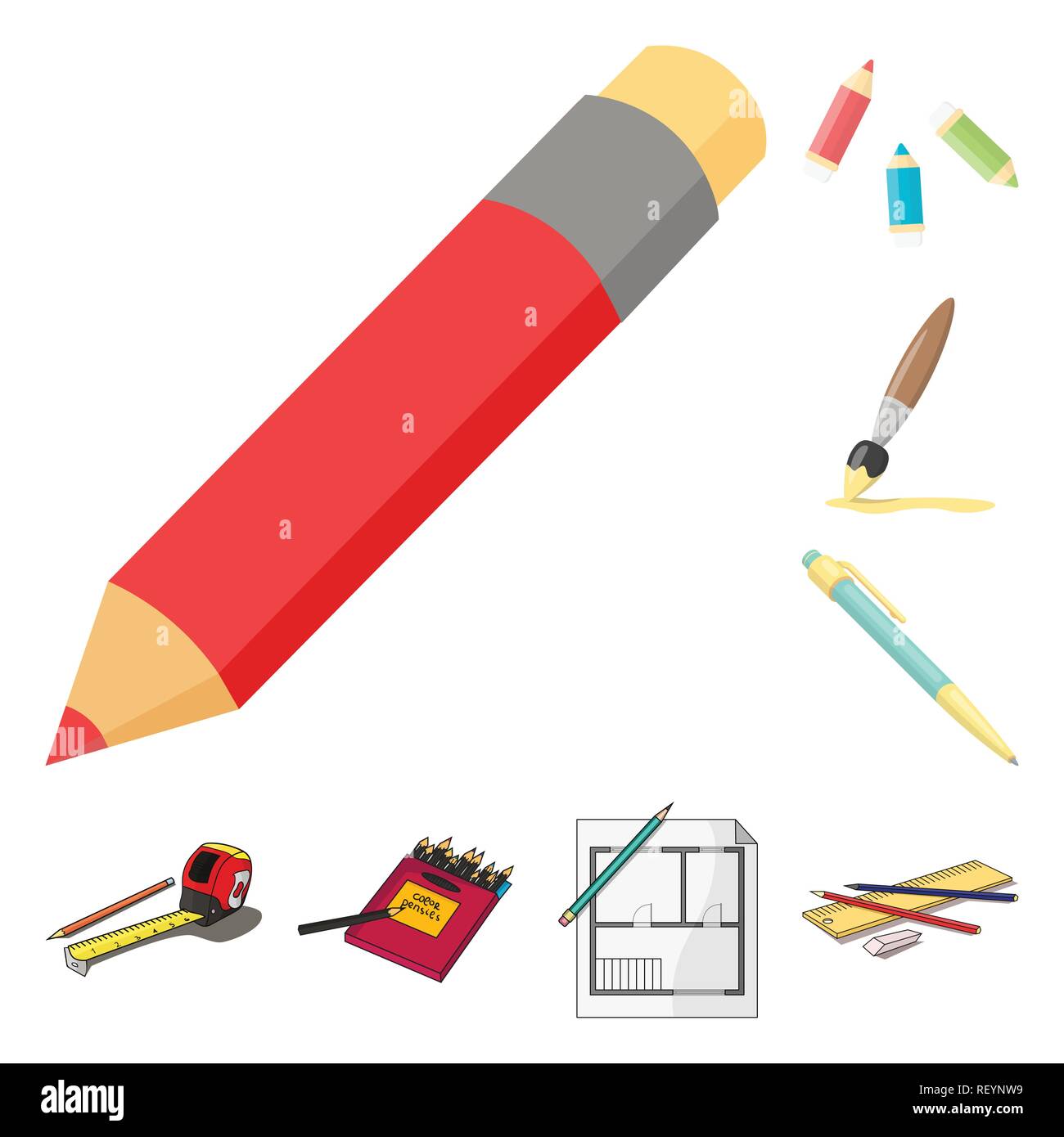 realistic,wood,ruler,paper,pencil,sharpen,draw,color,stationery,sharp ...