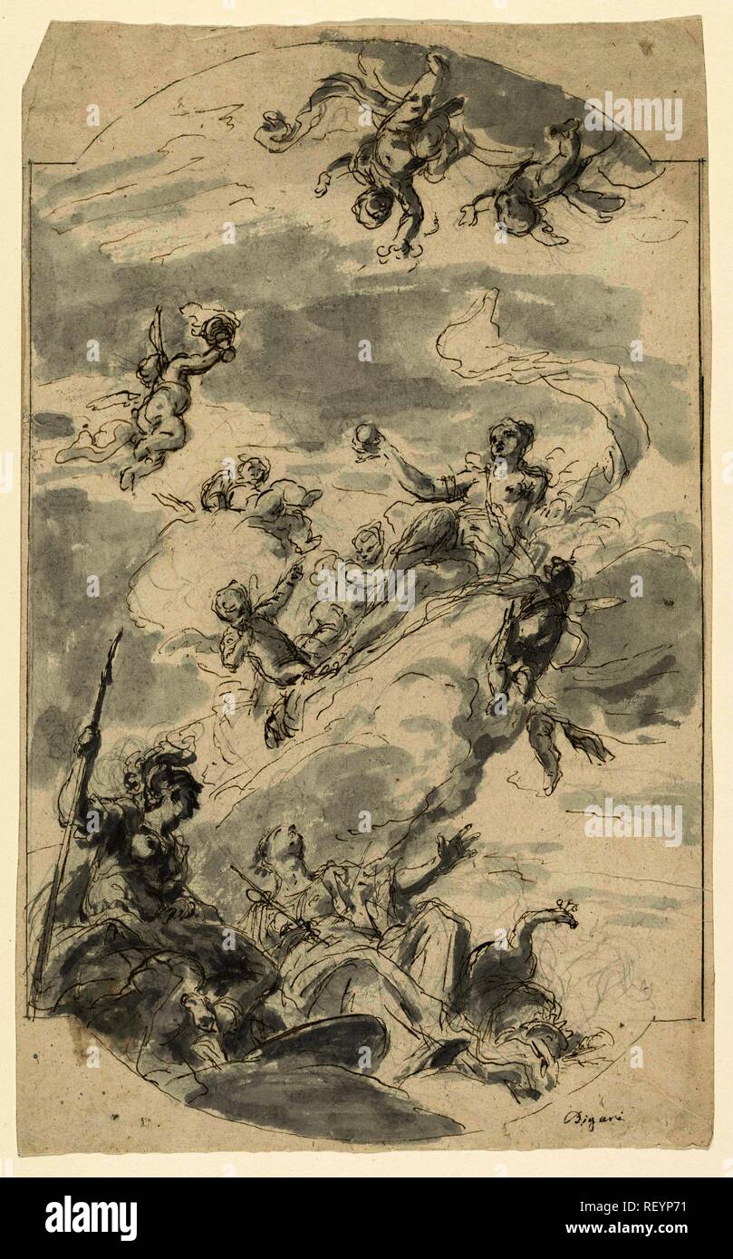Design for a ceiling painting with Venus, Minerva and Juno. Draughtsman ...