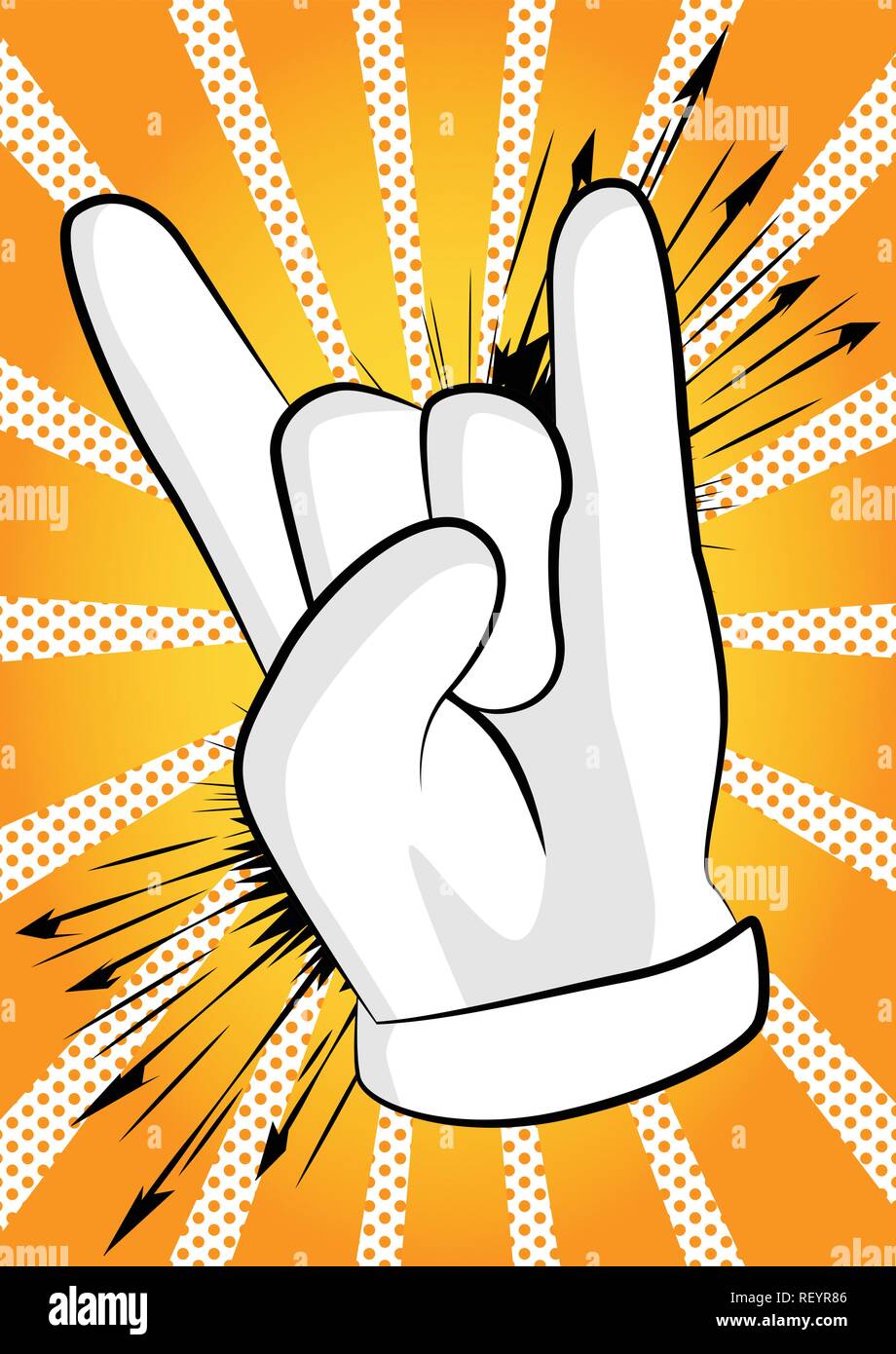 Vector cartoon hand in rocker pose. Illustrated hand expression ...
