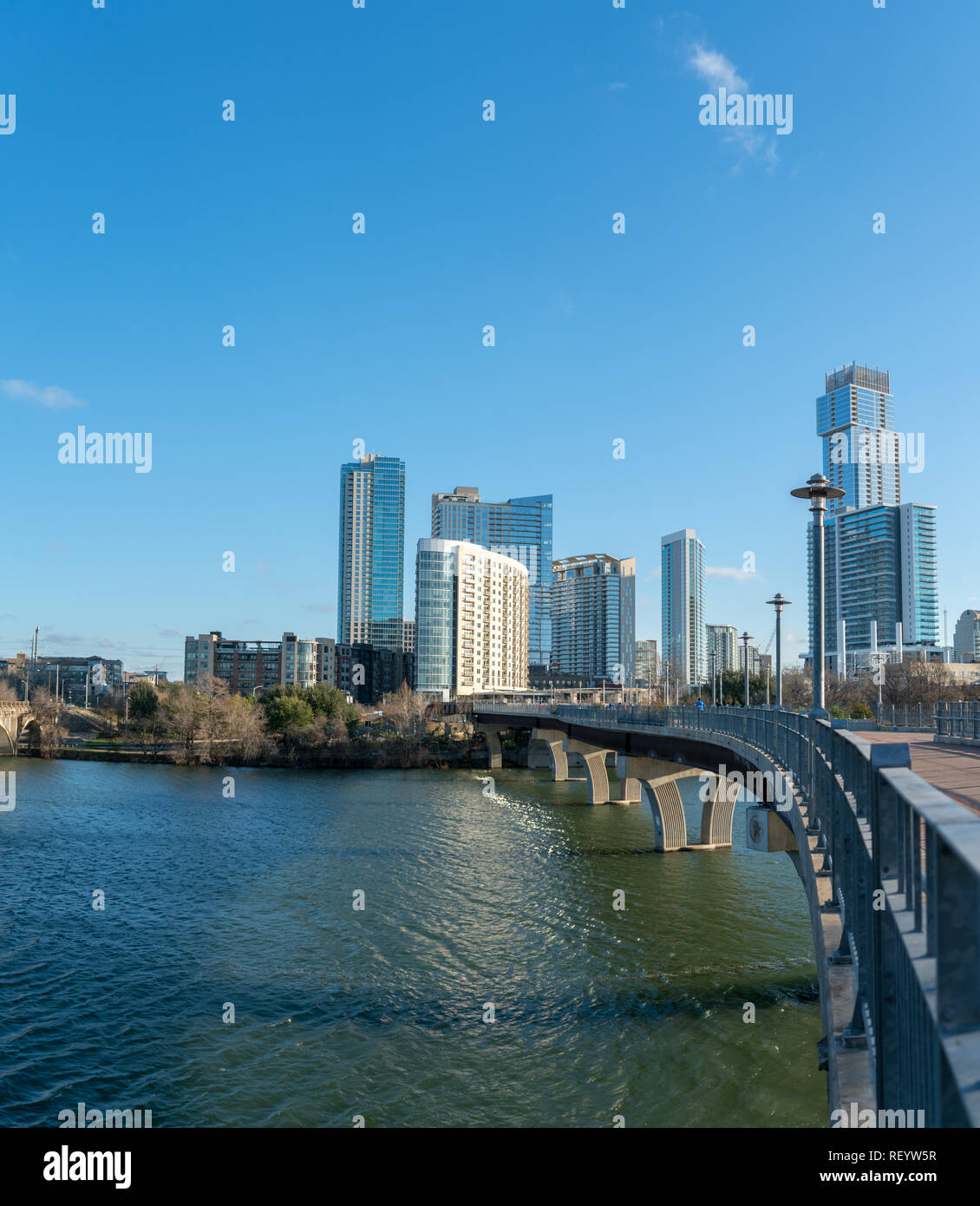 Downtown Austin Skyscrappers With Clear Blue Skies From the South Side ...