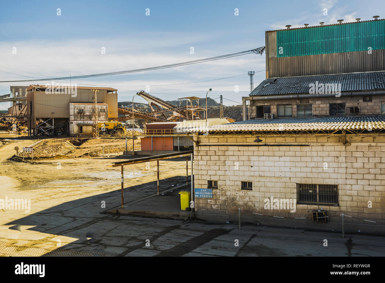 Complex of mine buildings of a old mining enterprise in Rio Tinto with ...