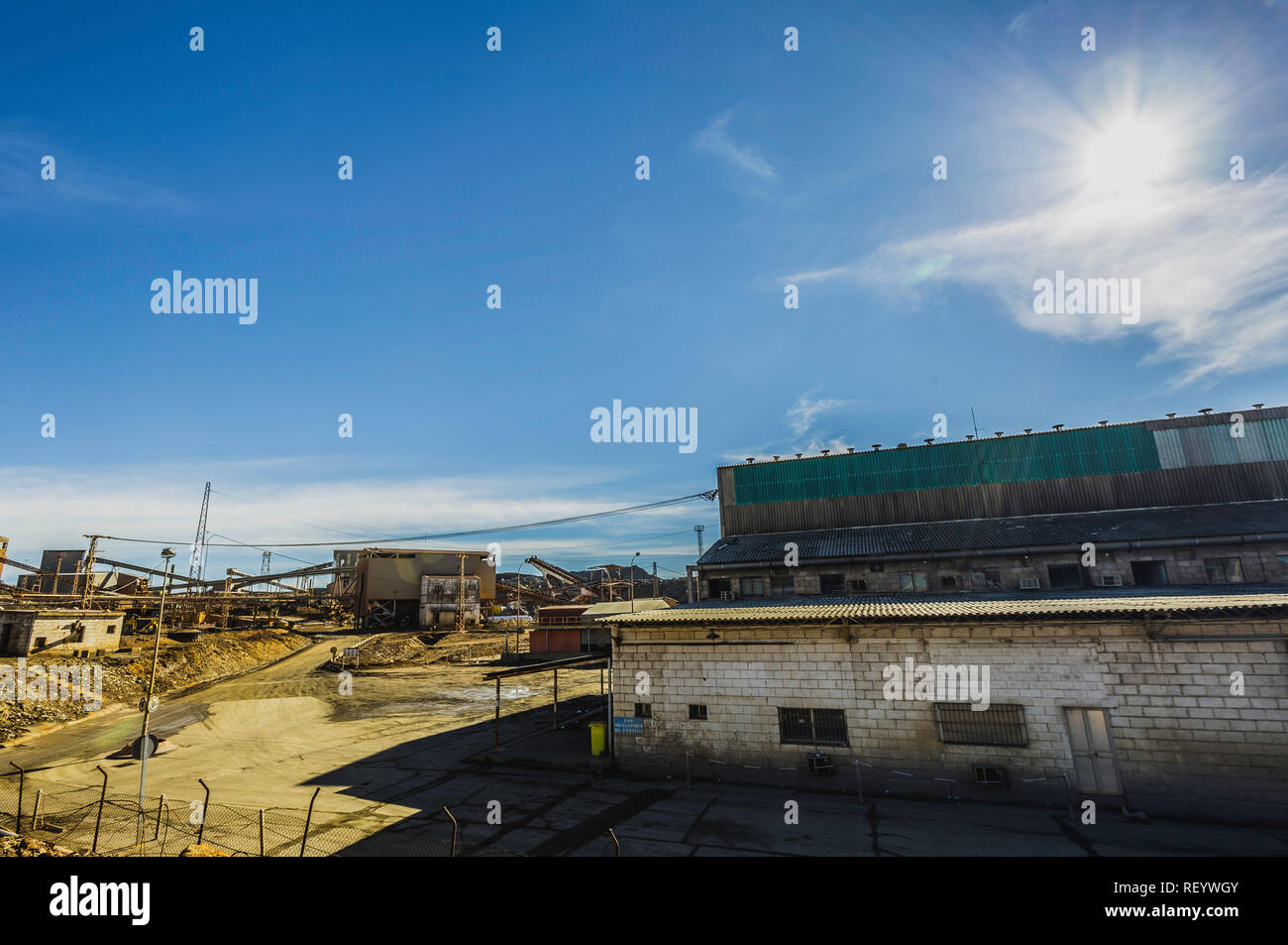 Complex of mine buildings of a old mining enterprise in Riotinto with ...