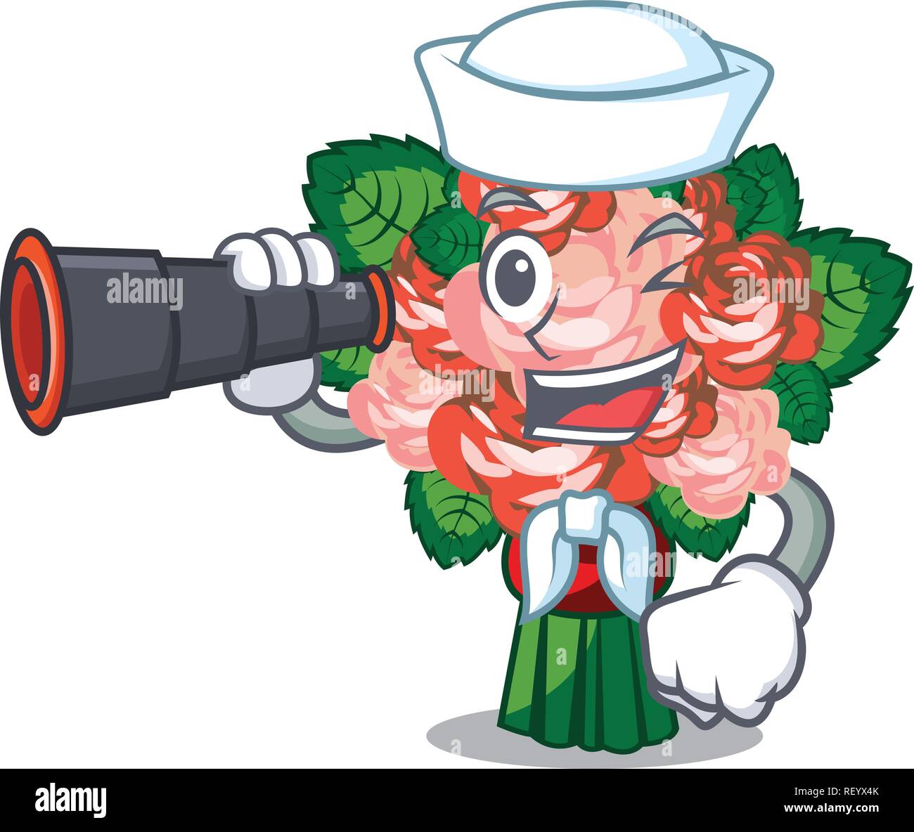 Sailor with binocular flower bouquet on isolated with mascot Stock ...