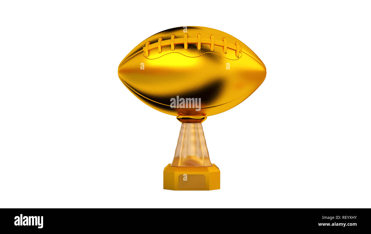 Front View of American Football Gold Trophy on a white background Stock ...