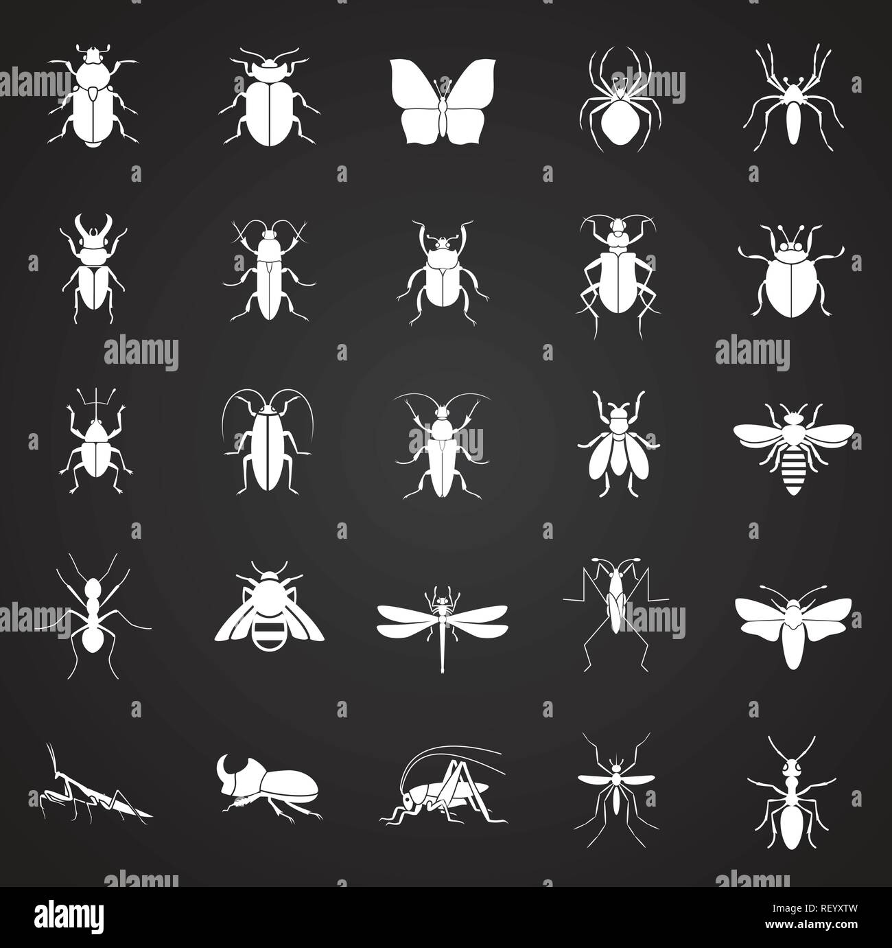 Insects icons set on black background for graphic and web design ...