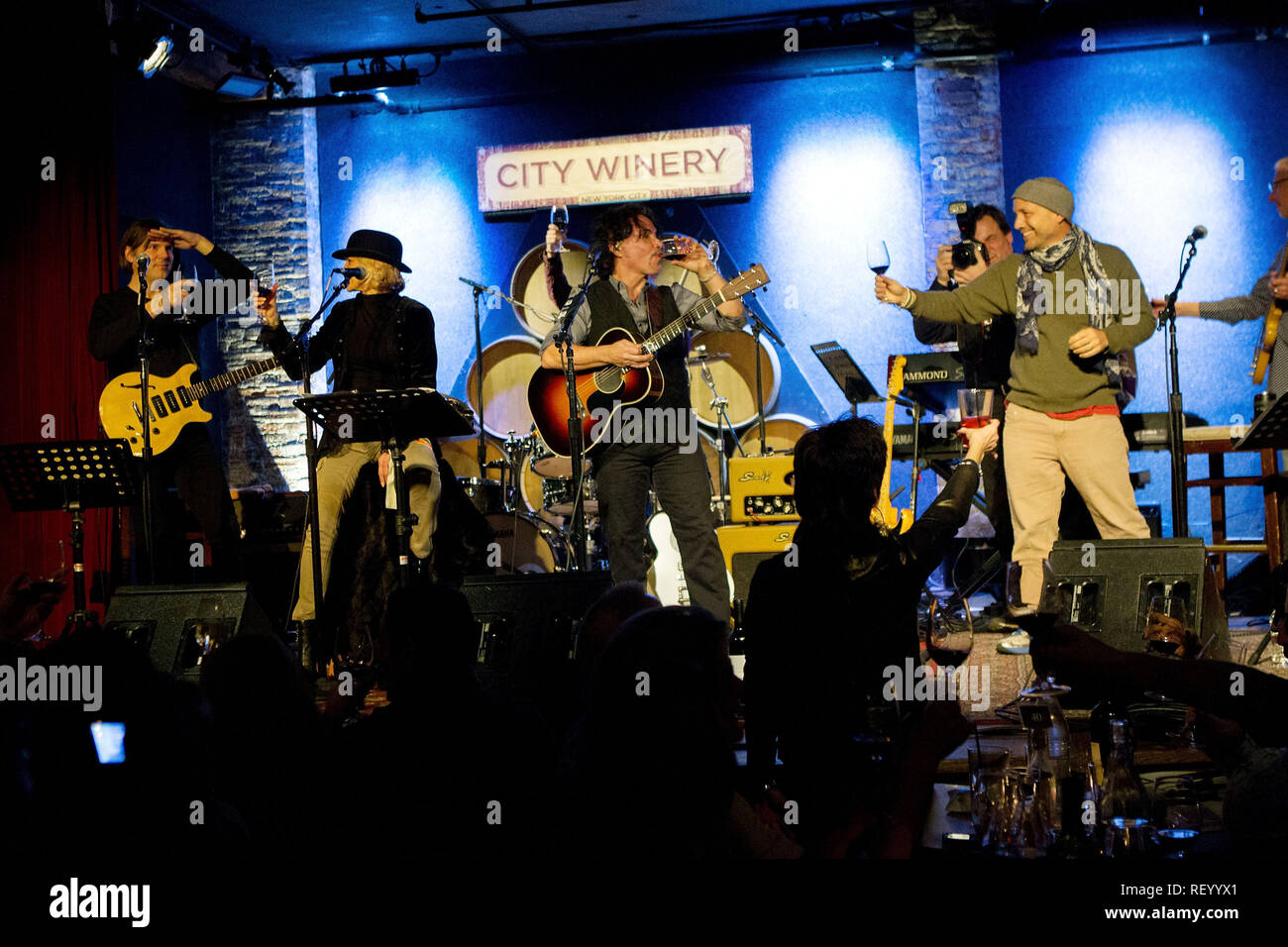 New York, USA. 21 Jan, 2015. John Oates and Michael Dorf toasting in ...