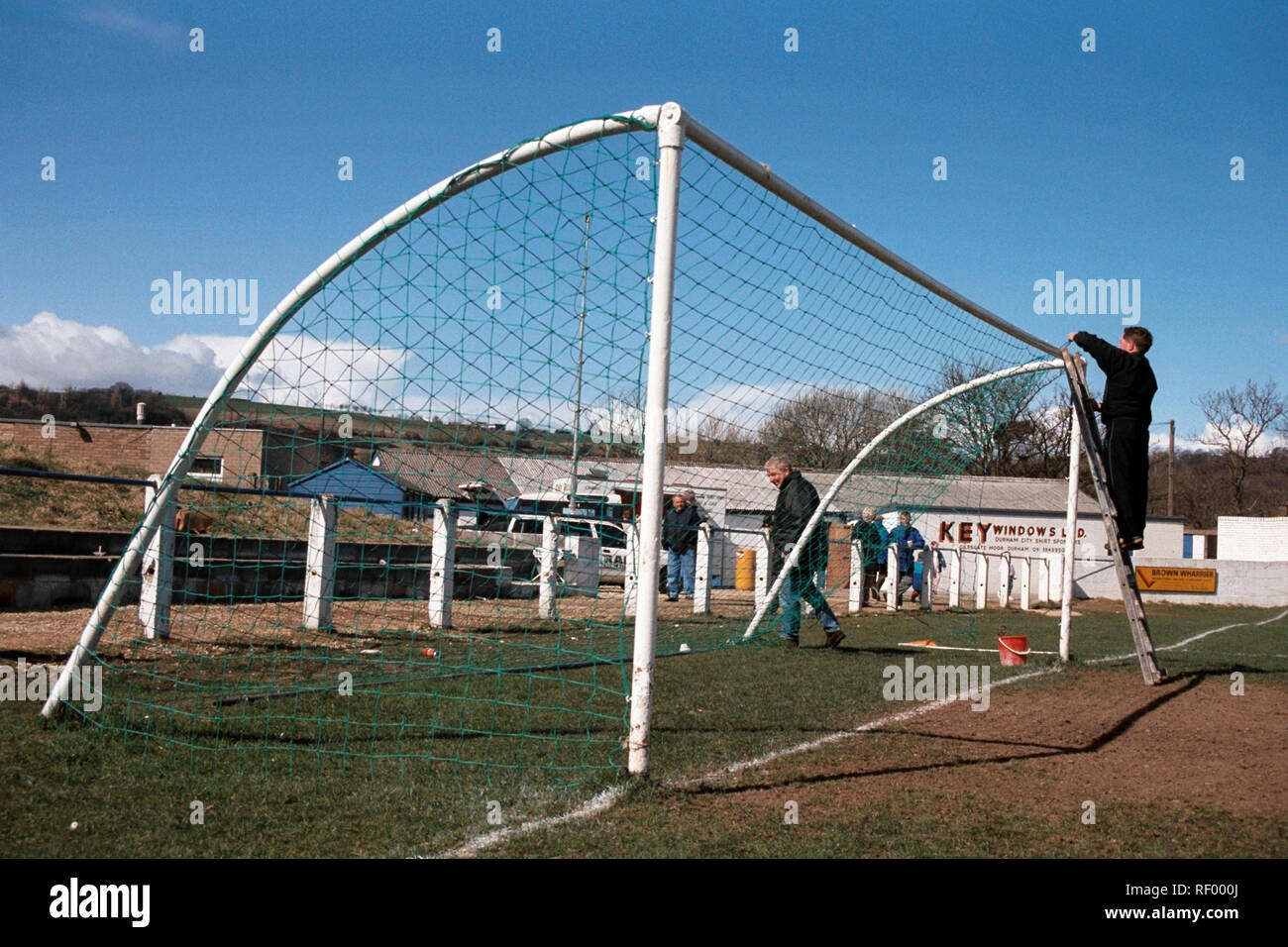 The goal nets are taken down at Durham City FC Football Ground, Ferens ...