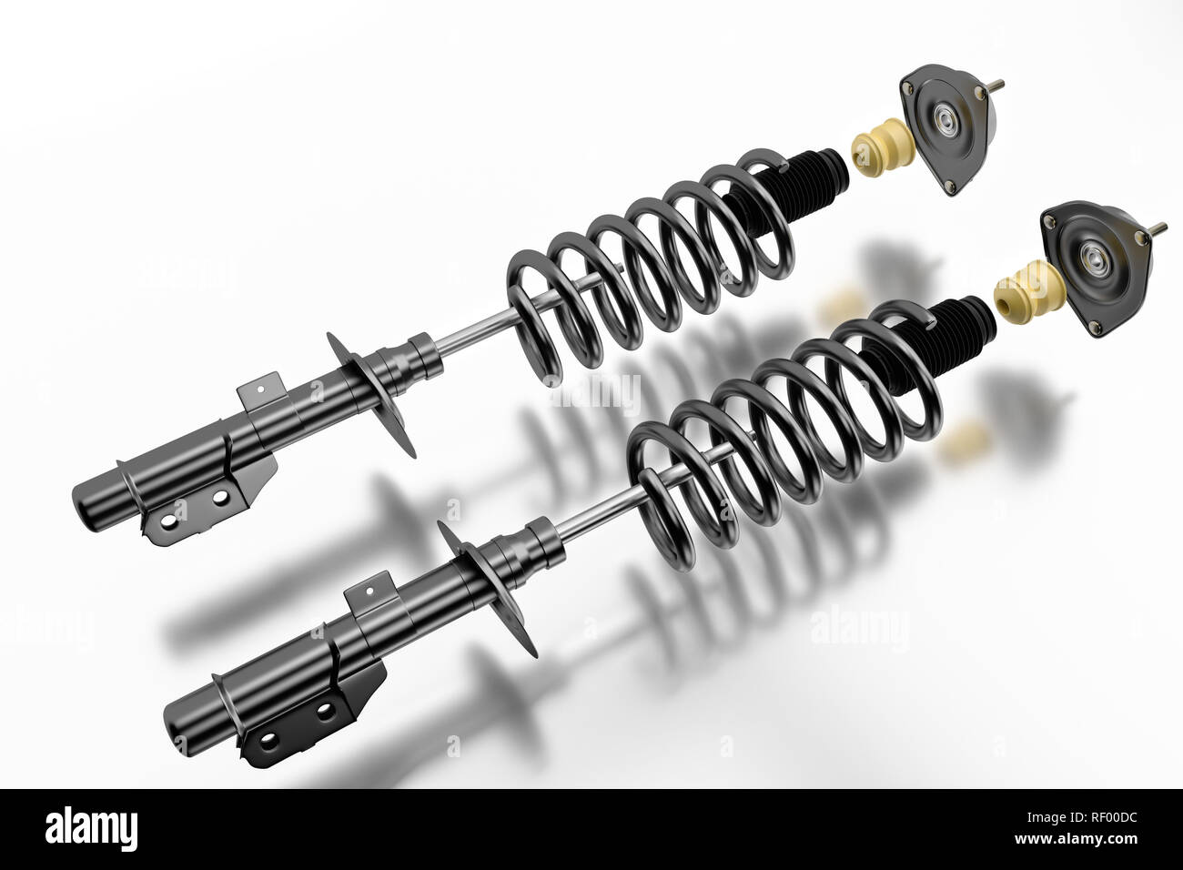 3D rendering. Passenger car Shock Absorber with dust cap, buffer ...