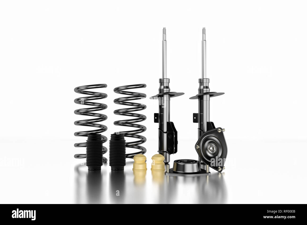 3D rendering. Passenger car Shock Absorber with dust cap, buffer ...