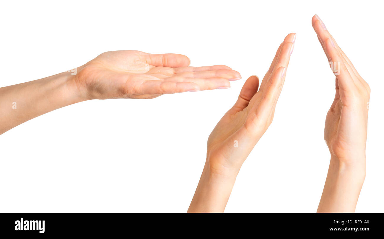 Set of women hands taking or showing something Stock Photo - Alamy