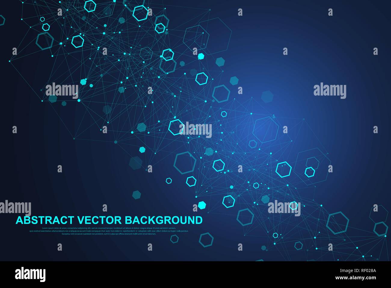 Abstract hexagonal background with waves. Hexagonal molecular structures. Futuristic technology ...