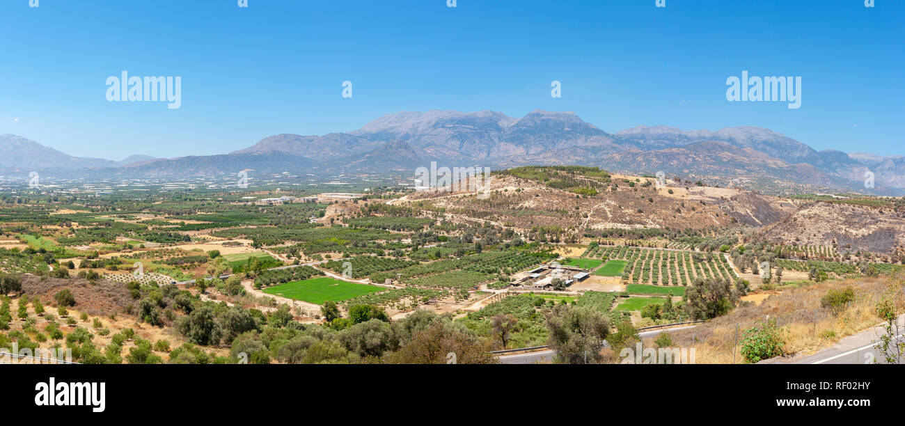 Panoramic view of Messara plain from the hill of Phaistos. Crete ...